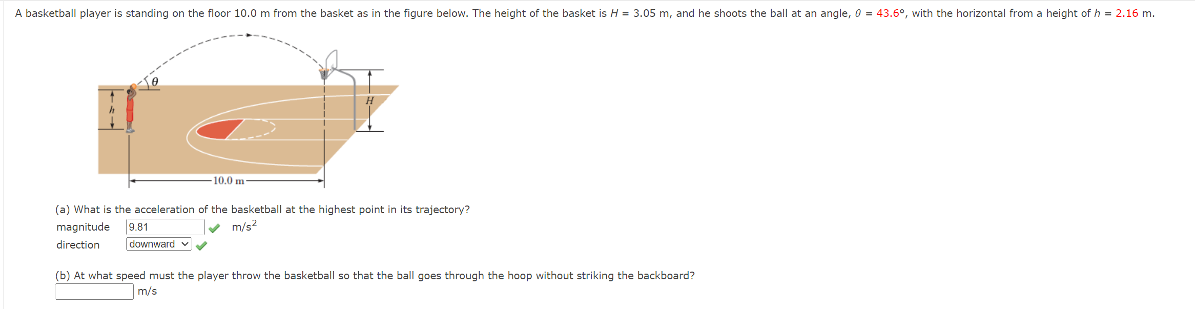 Solved (a) What is the acceleration of the basketball at the | Chegg.com