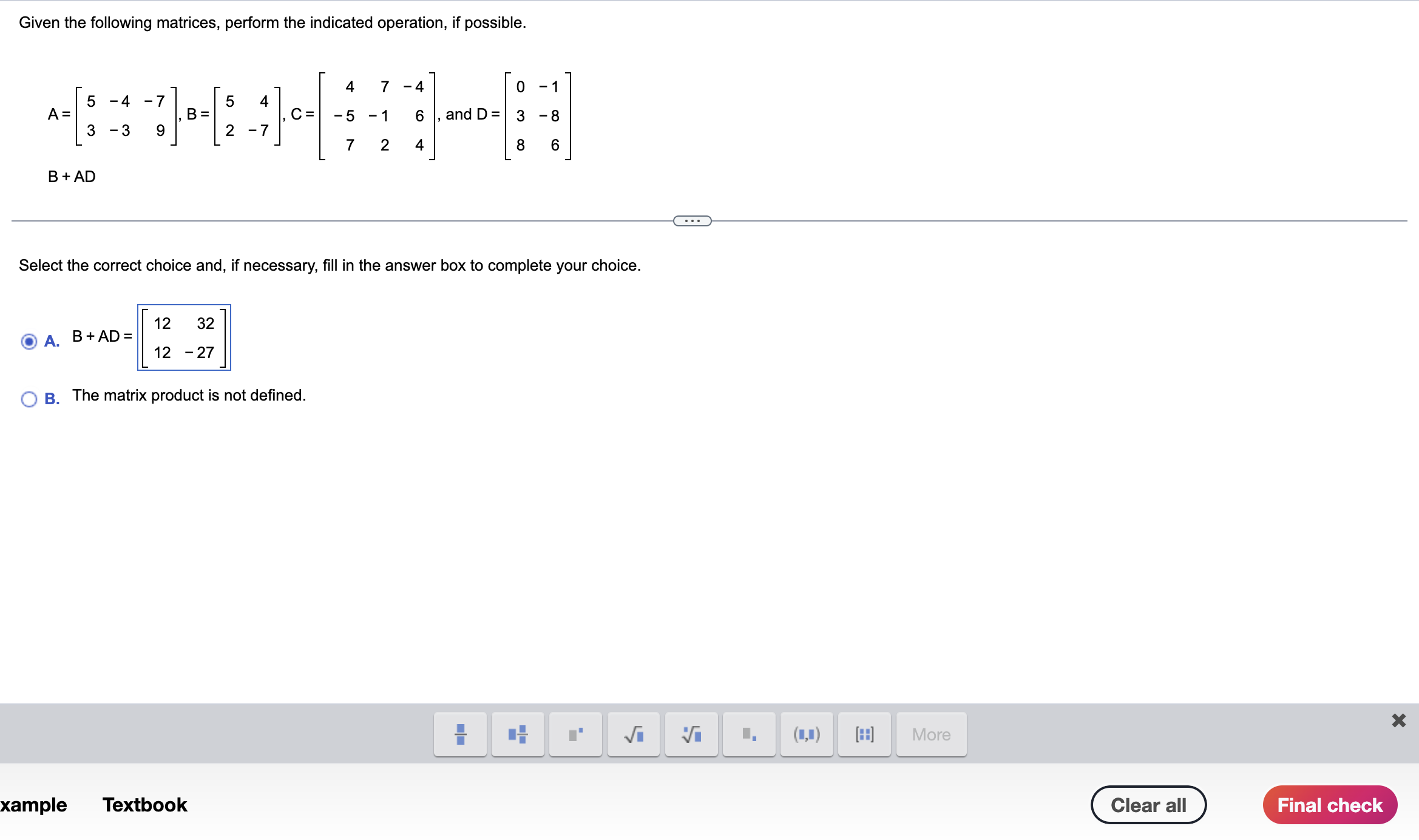 Solved Given the following matrices, perform the indicated | Chegg.com