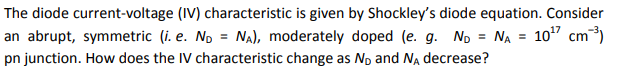 Solved The diode current-voltage (IV) characteristic is | Chegg.com