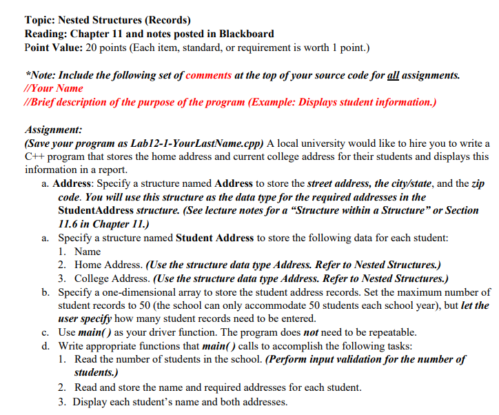 Solved Topic: Nested Structures (Records) Reading: Chapter | Chegg.com