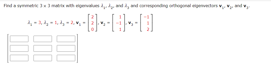 Solved Find a symmetric 3×3 matrix with eigenvalues λ1,λ2, | Chegg.com