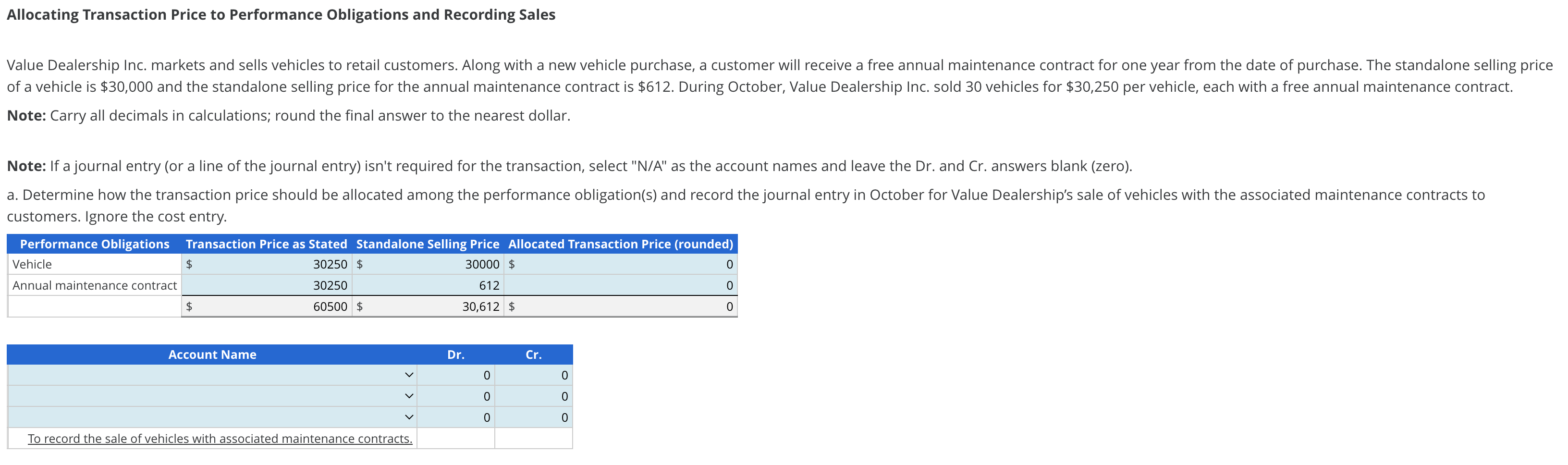 Solved Allocating Transaction Price to Performance | Chegg.com
