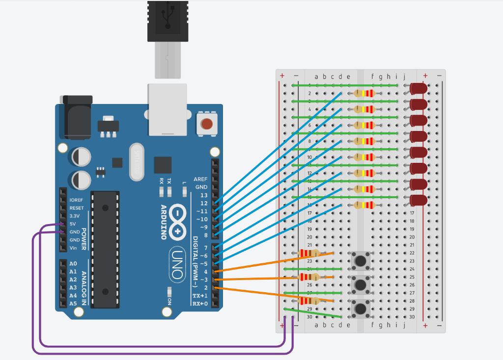 Solved 3. Using an Arduino UNO board connect 8 LEDs and 4 | Chegg.com