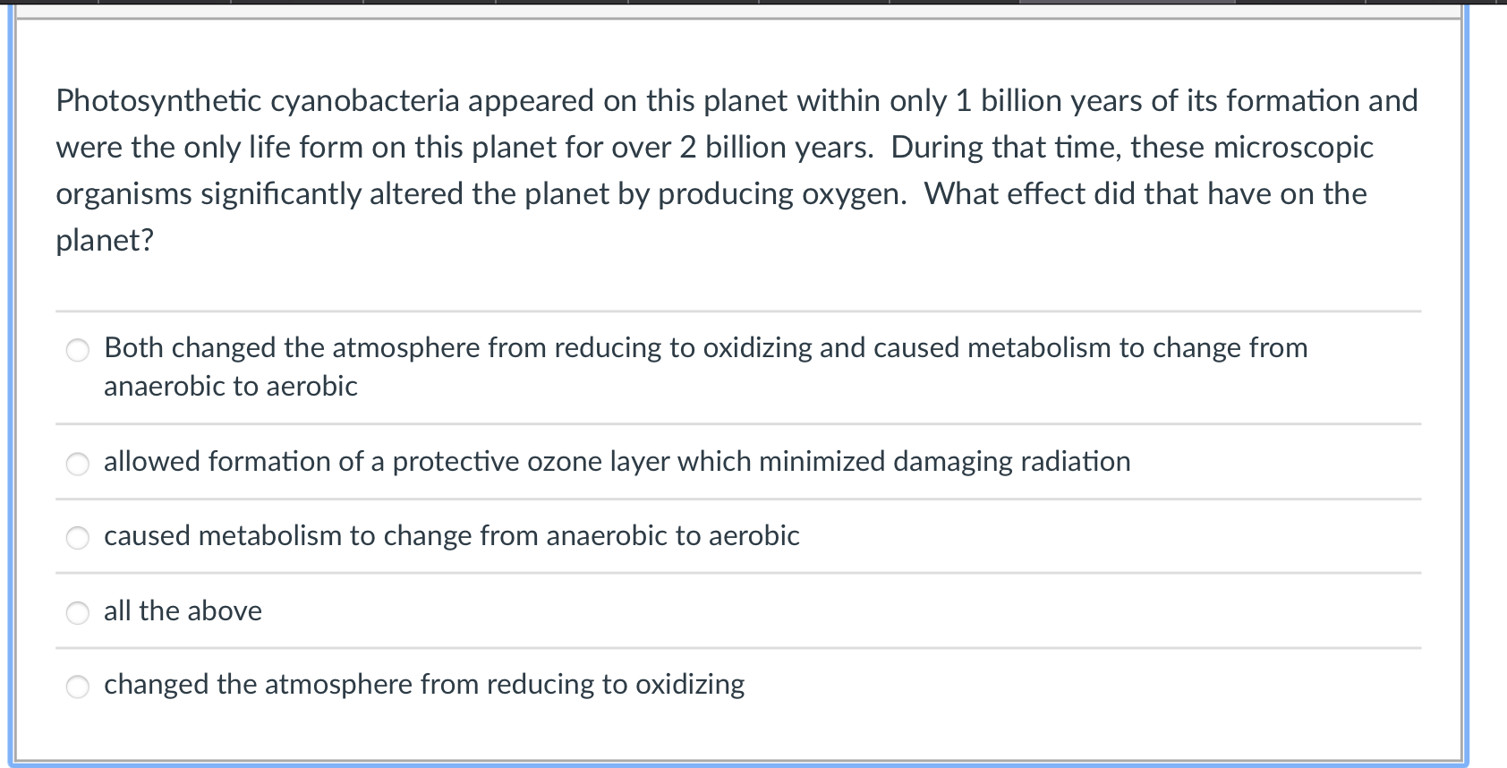 Solved Photosynthetic cyanobacteria appeared on this planet | Chegg.com