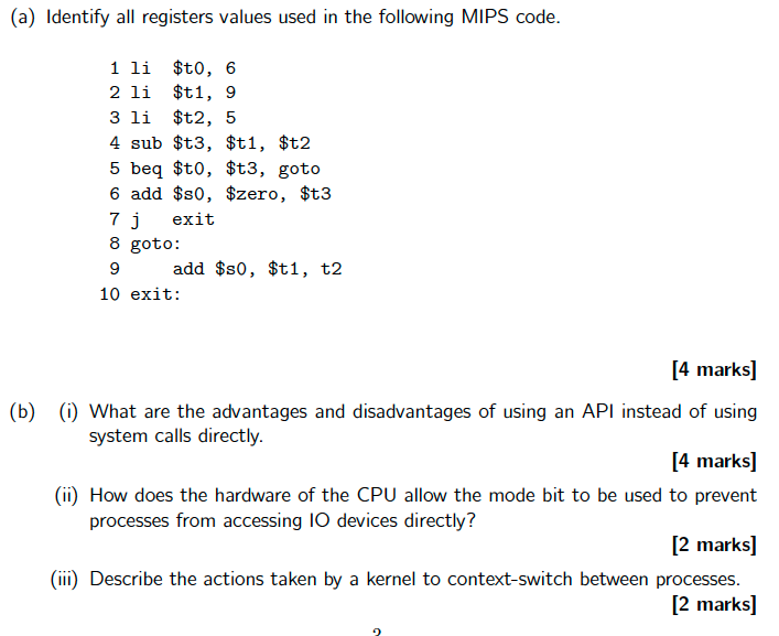 Solved (a) Identify all registers values used in the | Chegg.com
