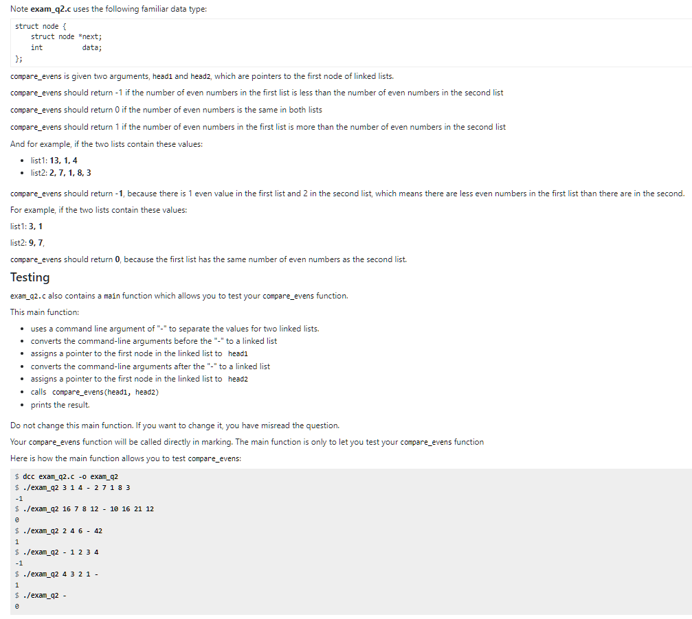 Solved \}; compare_evens is given two arguments, head1 and | Chegg.com