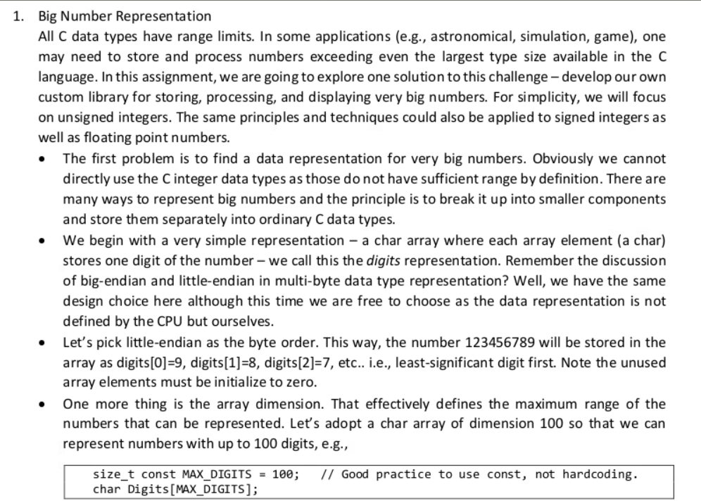 Solved . 1. Big Number Representation All C data types have | Chegg.com