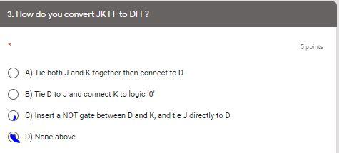 Solved 3. How do you convert JK FF to DFF? 5 points A) Tie | Chegg.com