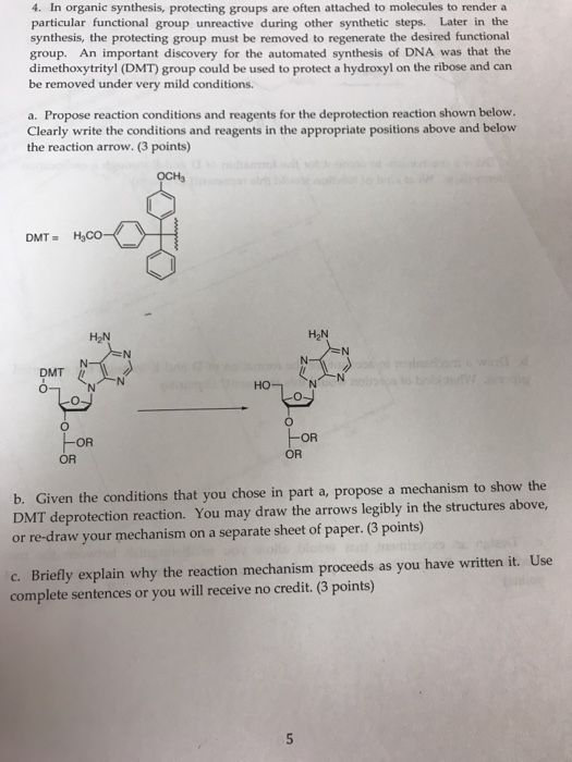 Solved 4. In organic synthesis, protecting groups are often | Chegg.com