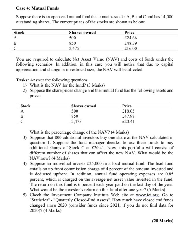 Solved Case 4: Mutual Funds Suppose there is an open-end | Chegg.com