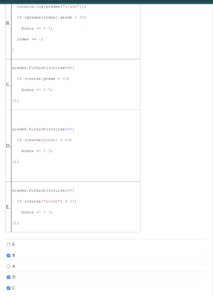 Solved What code is an accurate way to add bonus points? If | Chegg.com