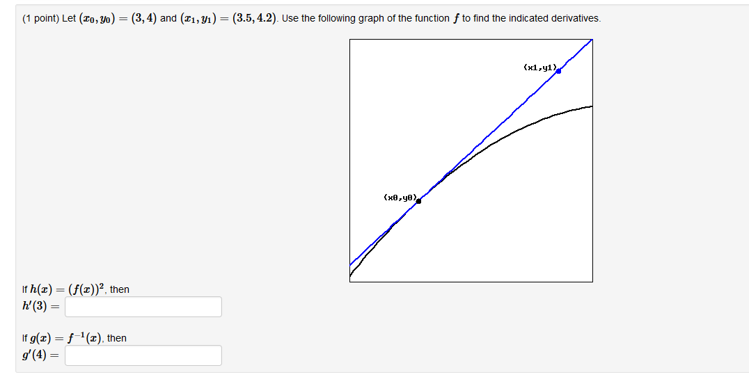 Solved (1 point) Let (x0,y0)=(3,4) and (x1,y1)=(3.5,4.2). | Chegg.com