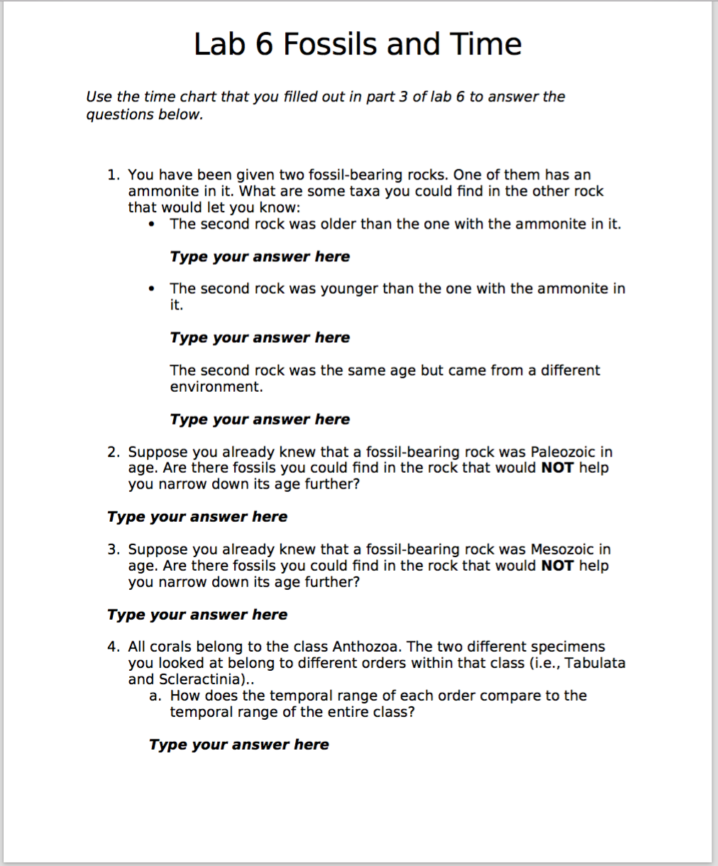 Solved Lab 6 Fossils and Time Use the time chart that you | Chegg.com