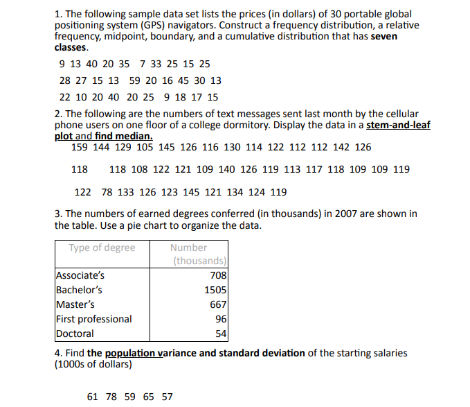 Solved 1. The following sample data set lists the prices (in | Chegg.com