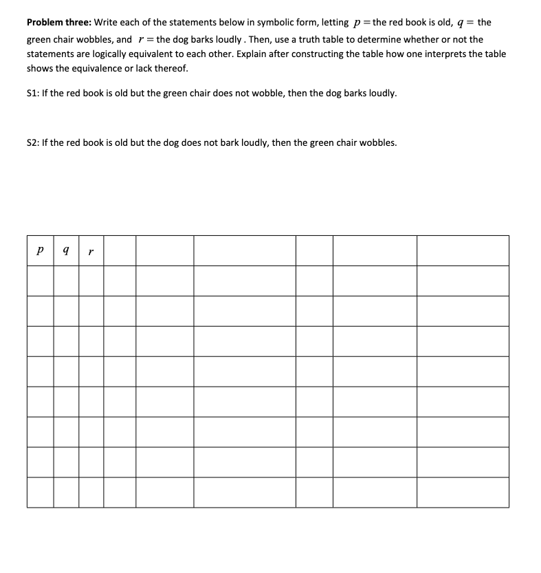 Solved Problem three: Write each of the statements below in | Chegg.com