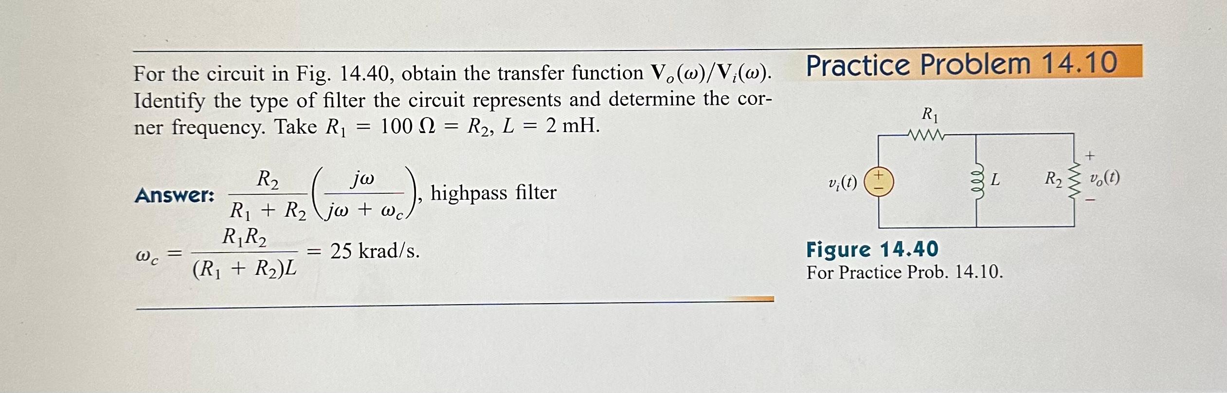 Solved For the circuit in Fig. 14.40, obtain the transfer | Chegg.com