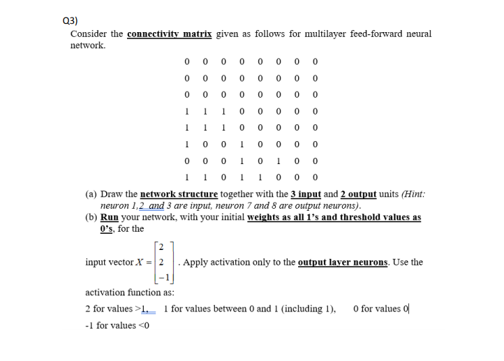 Solved Q3) Consider the connectivity matrix given as follows | Chegg.com