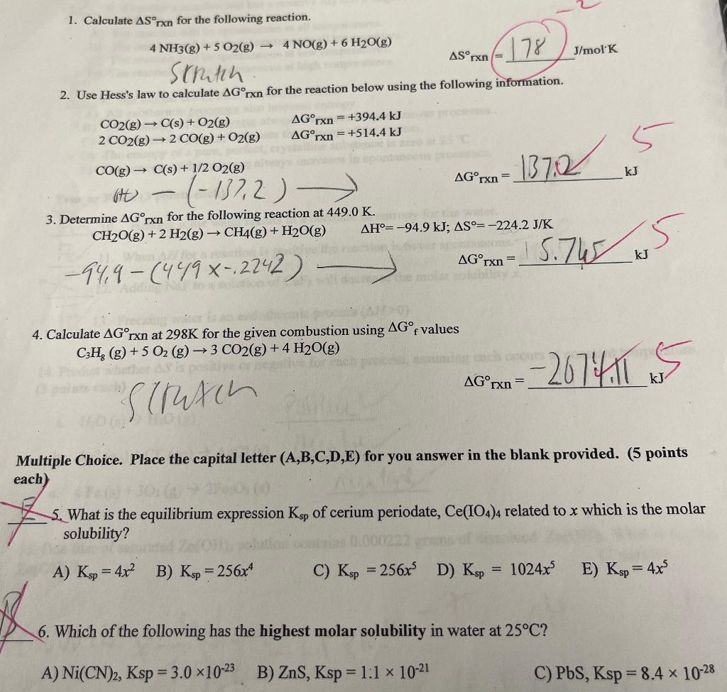 Solved 1. Calculate ΔS∘rxn for the following reaction. 4NH3( | Chegg.com
