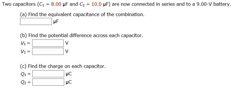 Solved Two capacitors (C1 = 8.00 μF and C2 = 10.0 μF) are | Chegg.com