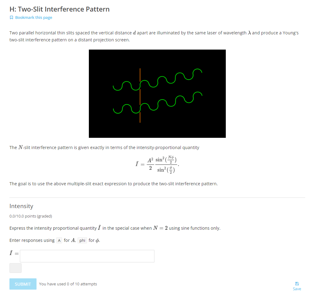 Solved H: Two-Slit Interference Pattern W Bookmark this page | Chegg.com