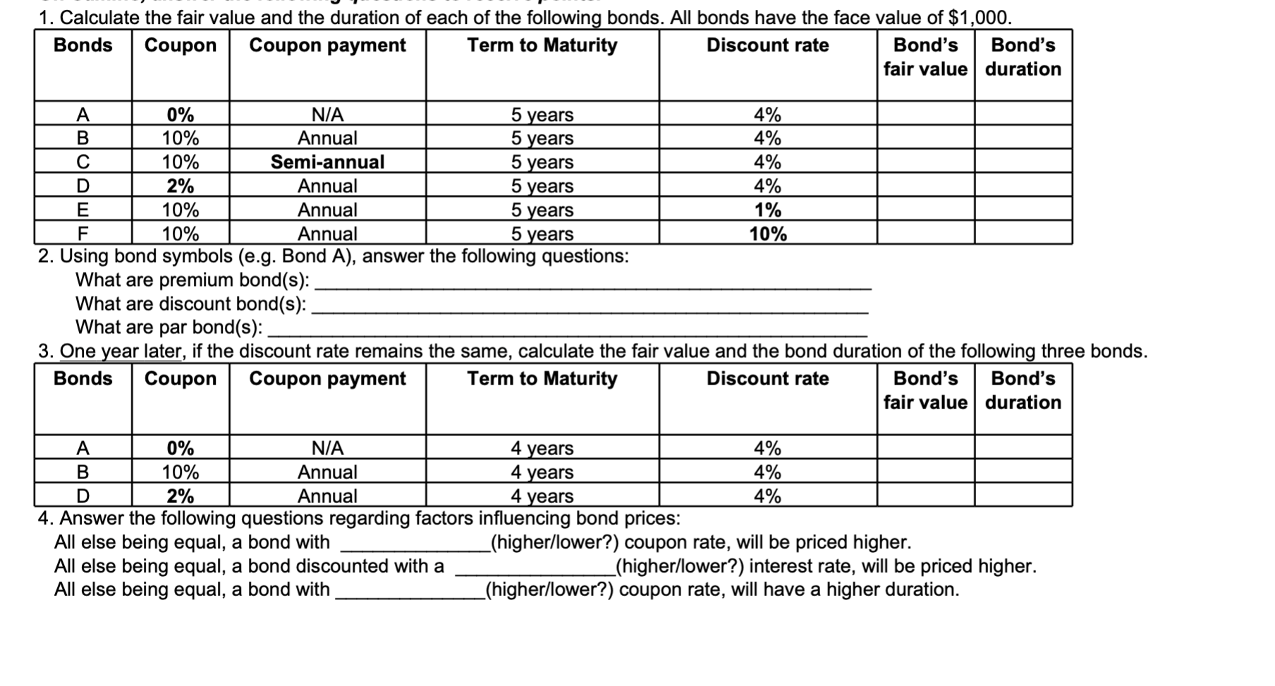 1. Calculate the fair value and the duration of each | Chegg.com