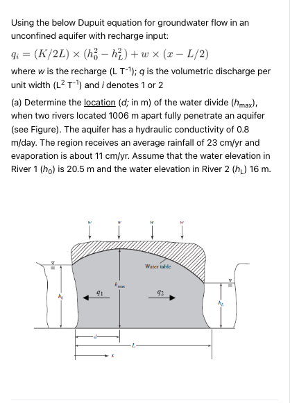 Solved Using the below Dupuit equation for groundwater flow | Chegg.com