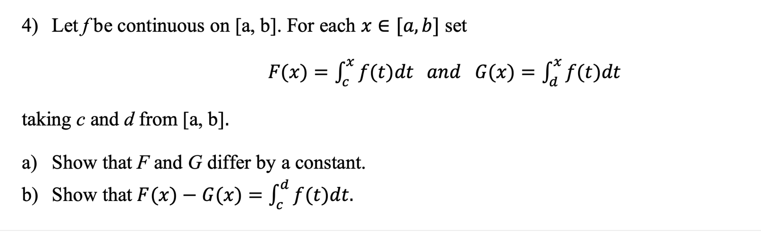 Solved 4 Let F Be Continuous On [a B] For Each X∈[a B] Set