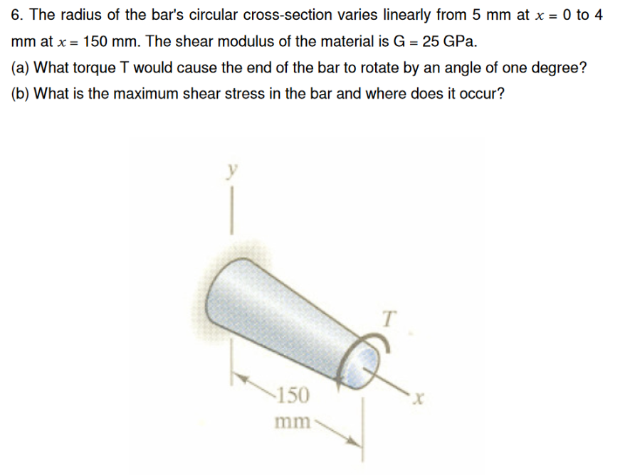 Solved 6. The radius of the bar's circular cross-section | Chegg.com