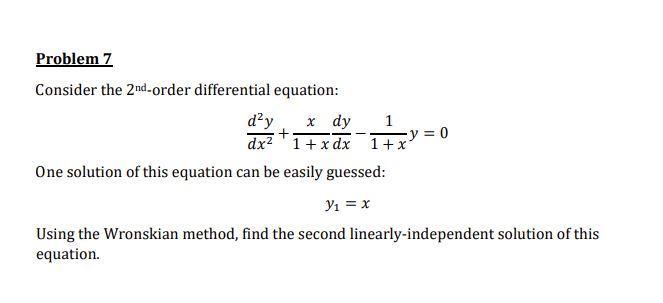 Solved y = 0 Problem 7 Consider the 2nd-order differential | Chegg.com