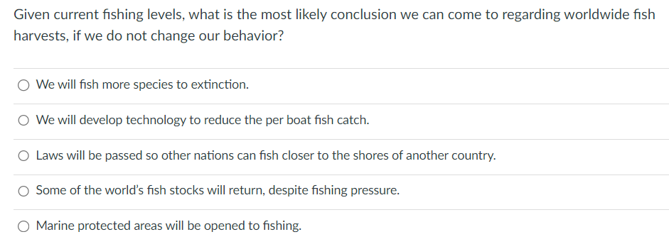 Solved Given current fishing levels, what is the most likely | Chegg.com