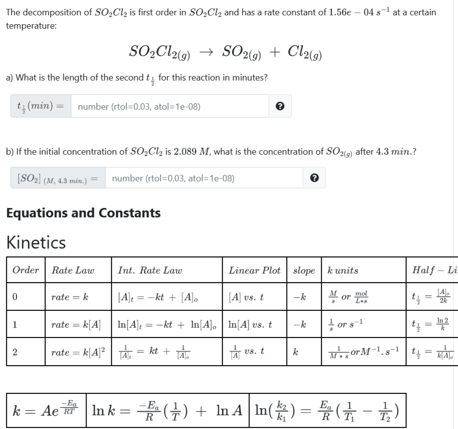Solved The decomposition of SO2Cl2 is first order in SO2Cl2 | Chegg.com