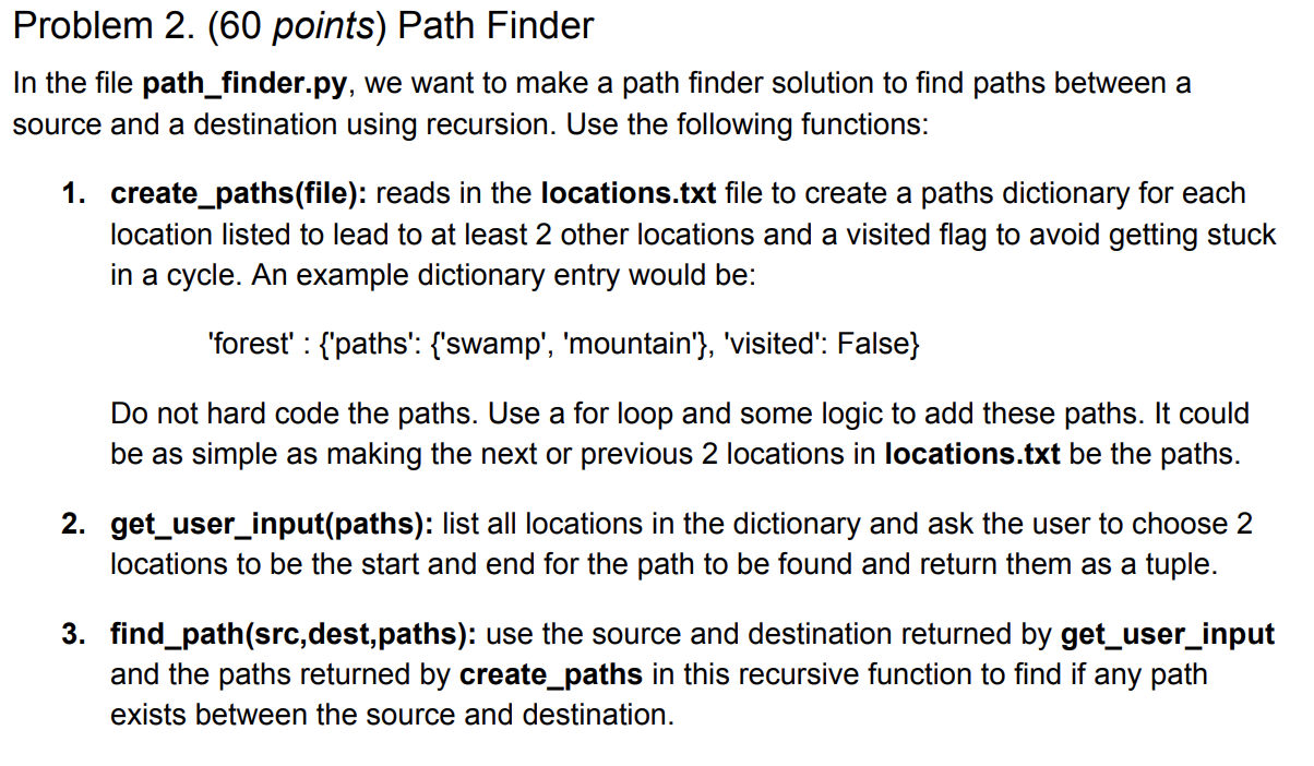 Problem 2. (60 points) Path Finder In the file | Chegg.com