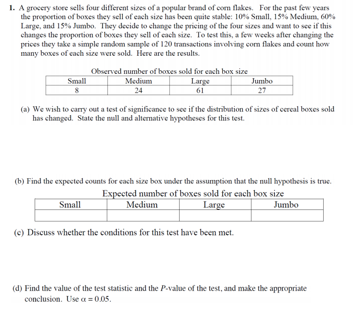 Solved 1. A grocery store sells four different sizes of a | Chegg.com