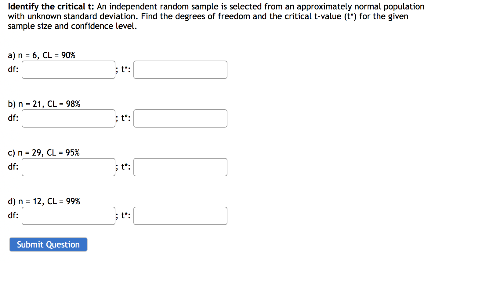 Solved Identify the critical t: An independent random sample | Chegg.com