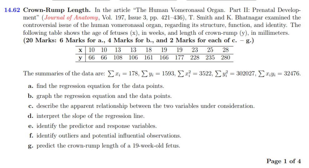 Solved 14.62 Crown-Rump Length. In the article "The Human | Chegg.com