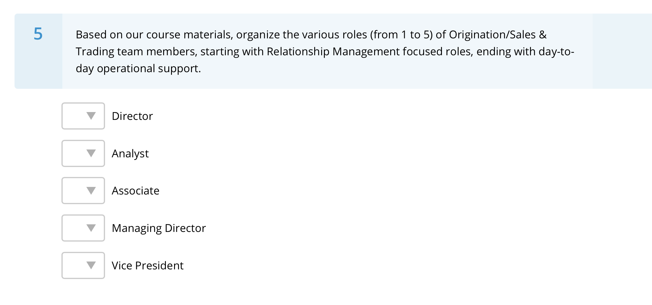 Solved 5 Based on our course materials, organize the various | Chegg.com