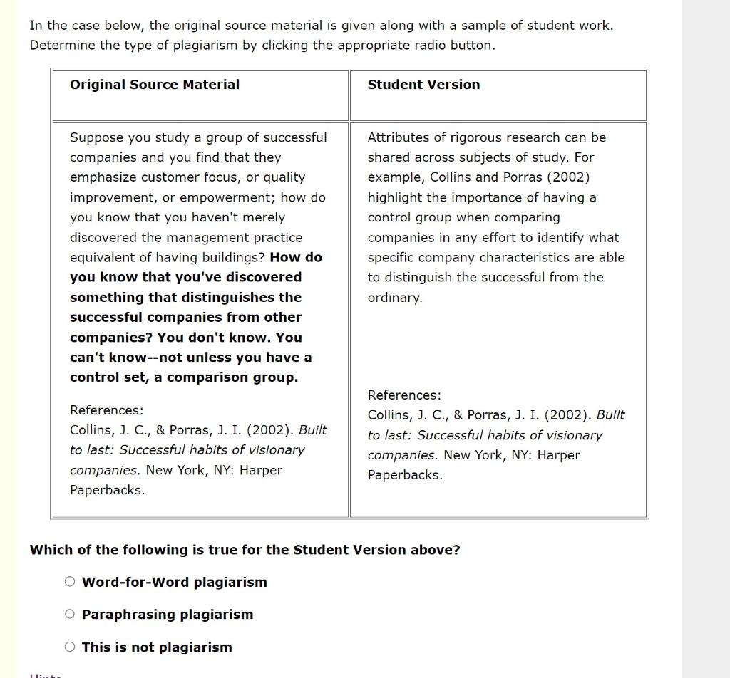 In the case below, the original source material is | Chegg.com