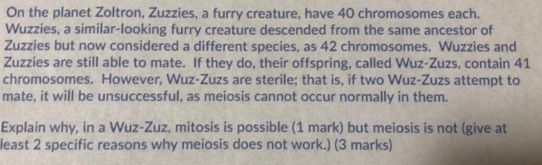 Solved On the planet Zoltron, Zuzzies, a furry creature, | Chegg.com