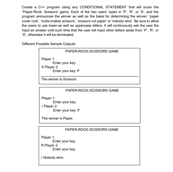 Solved Create a C++ program using any CONDITIONAL STATEMENT | Chegg.com