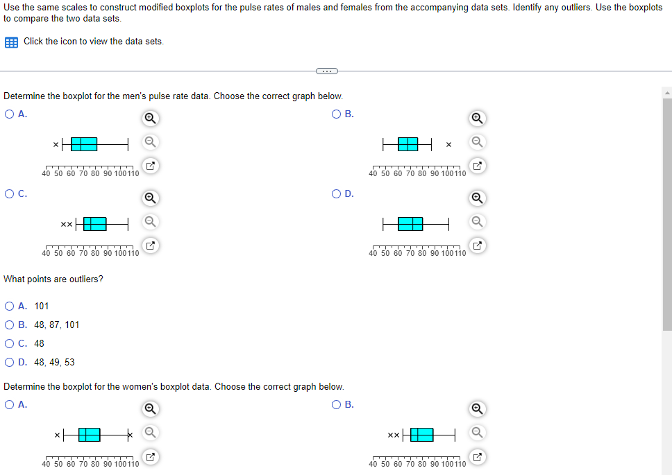 Solved Use the same scales to construct modified boxplots | Chegg.com