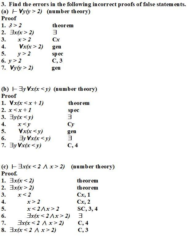 Solved 3. Find the errors in the following in correct proofs | Chegg.com