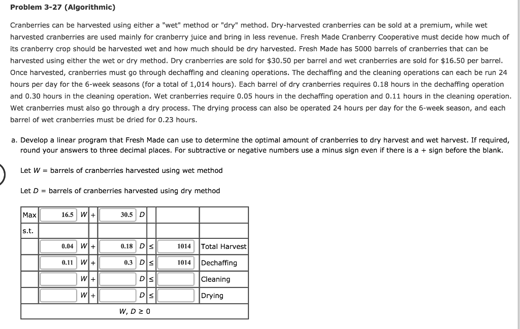Solved Problem 3-27 (Algorithmic) Cranberries can be | Chegg.com