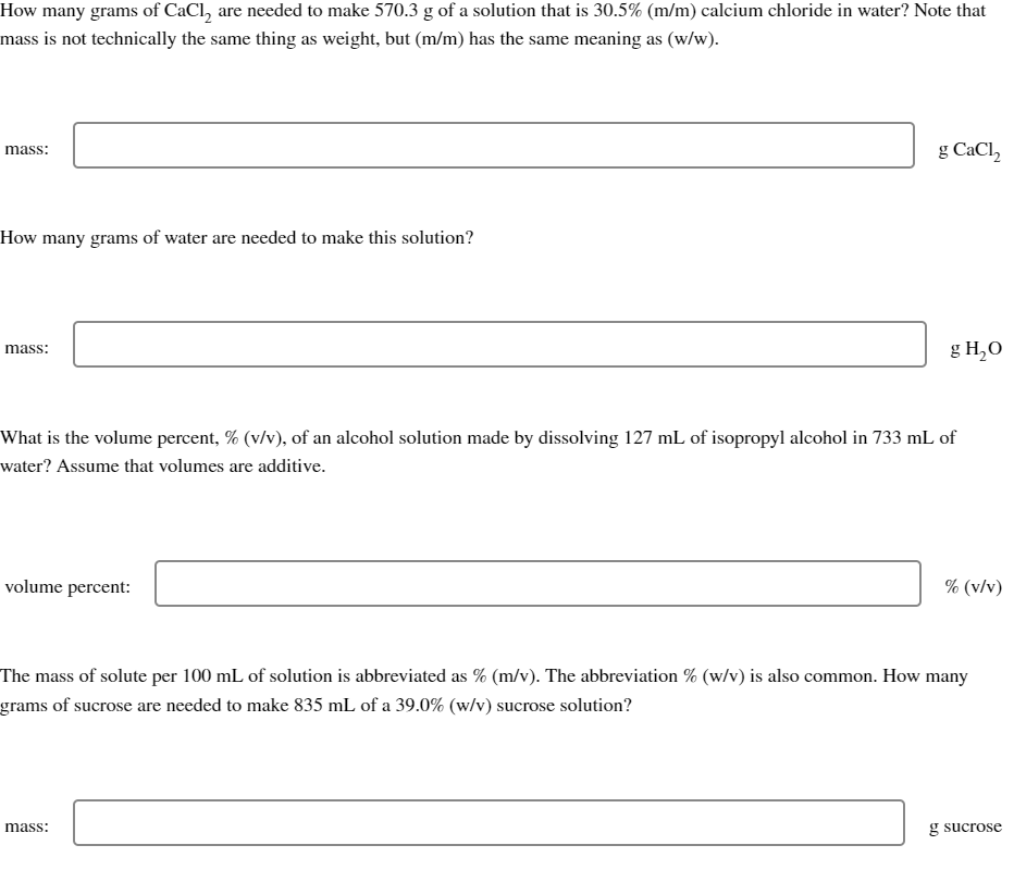 Solved How many grams of CaCl2 are needed to make 570.3 g of | Chegg.com