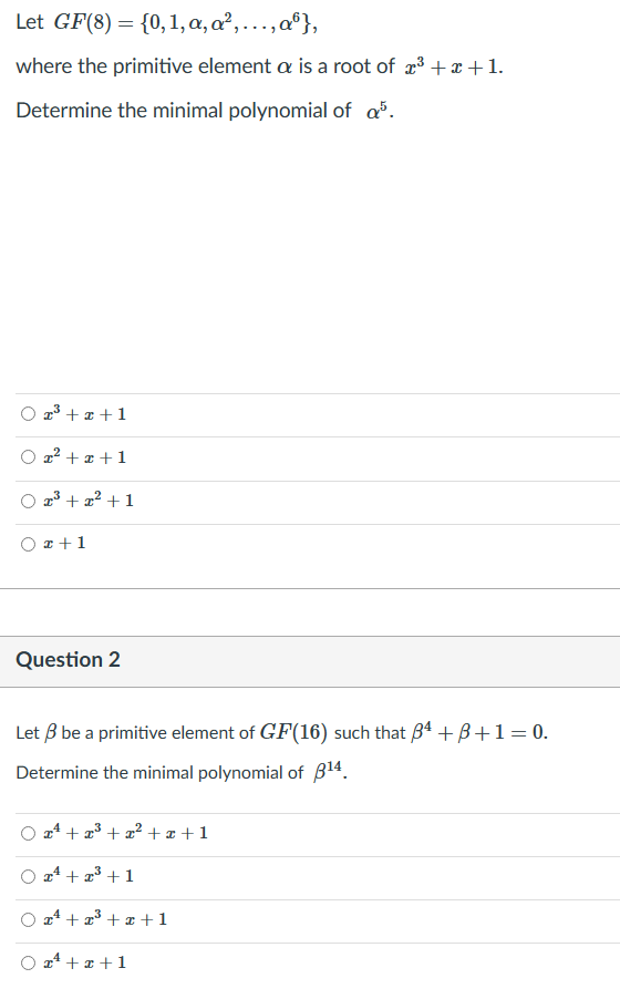 Solved Let GF(8)={0,1,α,α2,dots,α6},where the primitive | Chegg.com
