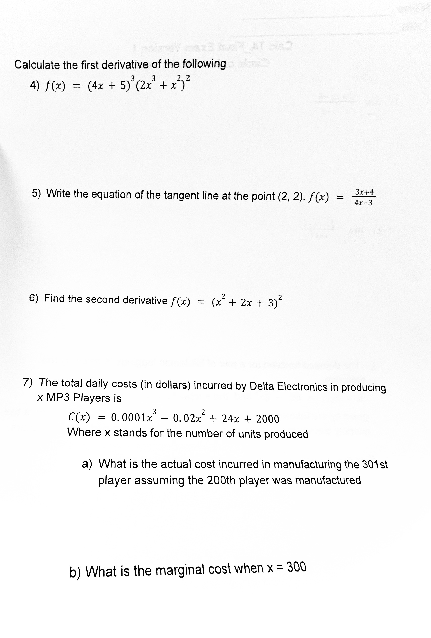 Solved Calculate the first derivative of the following 4) | Chegg.com