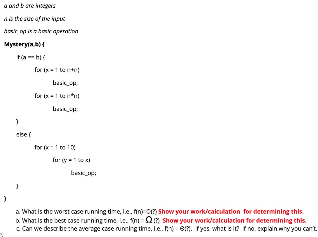 Solved a and b are integers n is the size of the input | Chegg.com