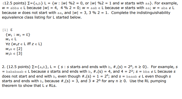 (12.5 points) {={a,b} L = {w : [wl %2 = 0, or w %2 = | Chegg.com