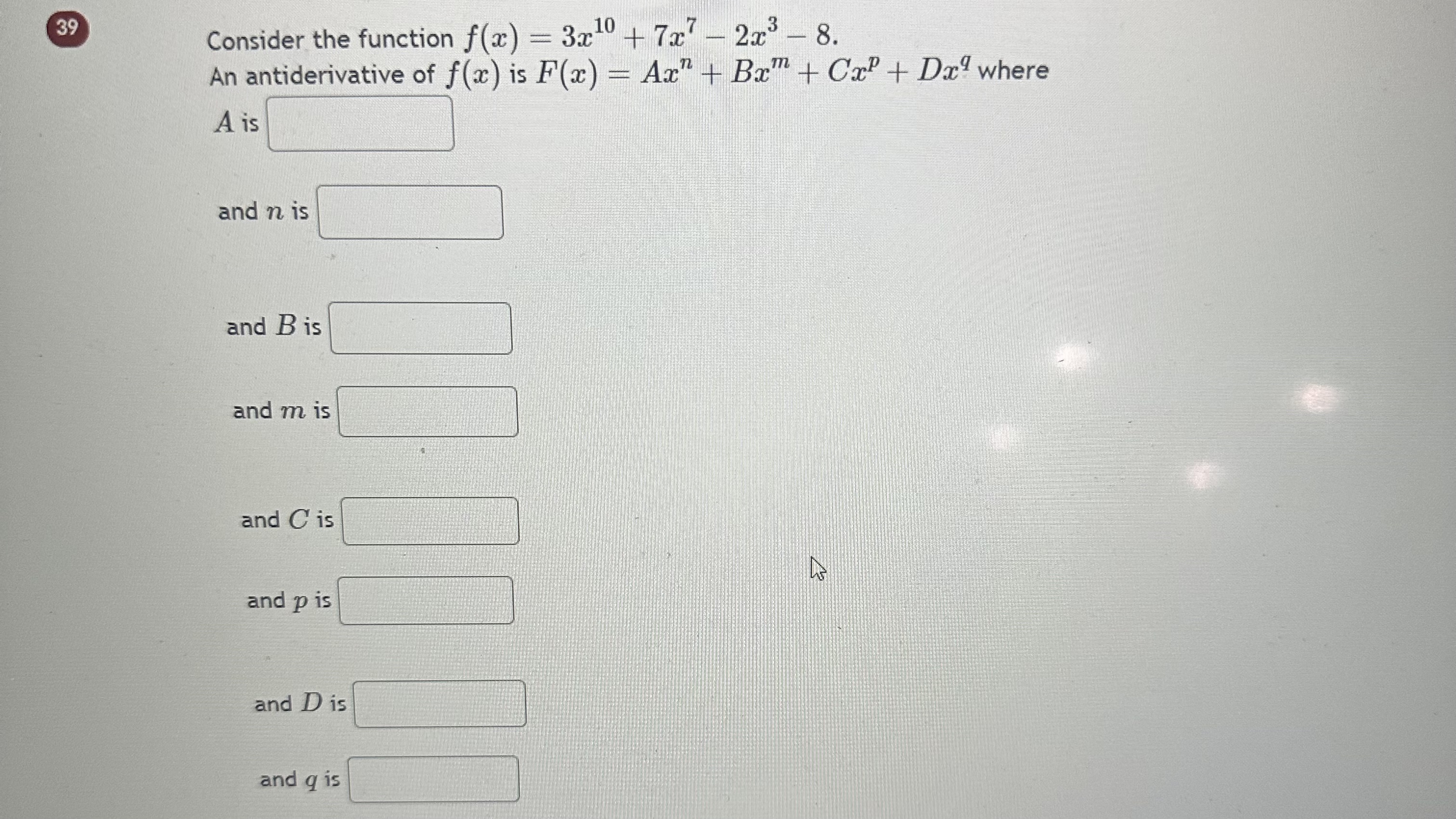 Solved Consider the function f(x)=3x10+7x7−2x3−8. An | Chegg.com