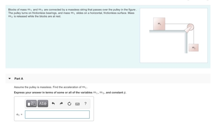 Solved Blocks of mass m1 and M2 are connected by a massless | Chegg.com