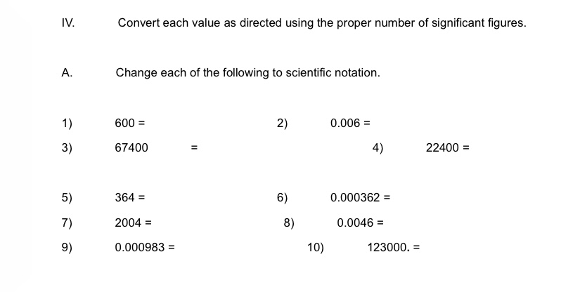 Solved IV. Convert each value as directed using the proper | Chegg.com